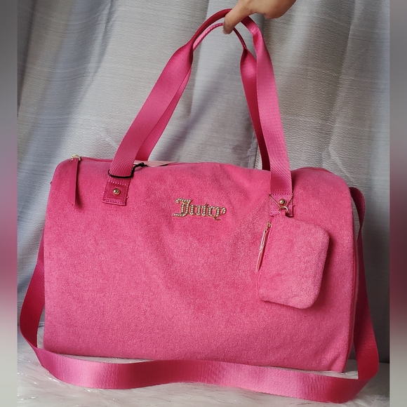Juicy Couture | Bags | Juicy Couture Pink Flash Terry Cloth Weekender ...